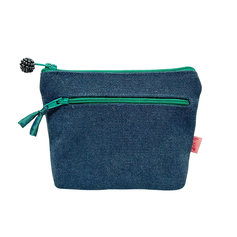 Cotton Canvas Purse With 2 Zips and a Silky Tied Zip Pull